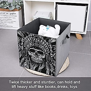 Native American Skulls Collapsible Storage Bins Basics Folding Fabric Storage Cubes Organizer Boxes with Handles