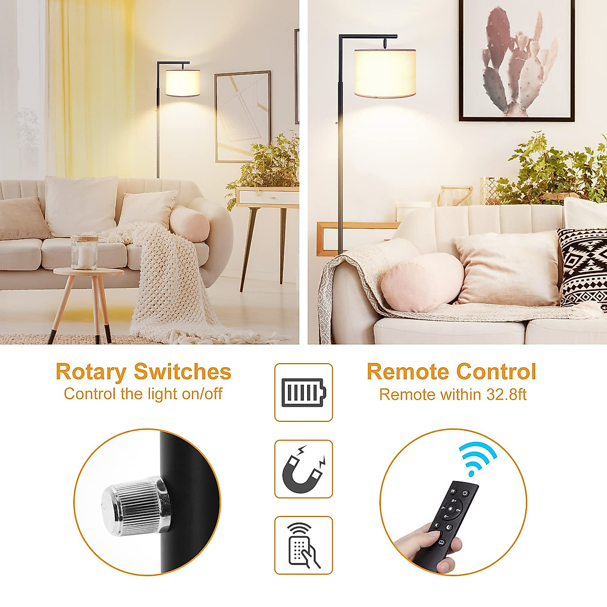 Deeak Floor lamp,Stepless Brightness &4 Color Temperature Modern Standing Shade Led Floor Lamp with Remote & Rotary Control for Living Room,Office and Bedroom(9W LED Bulb Inclued),Black