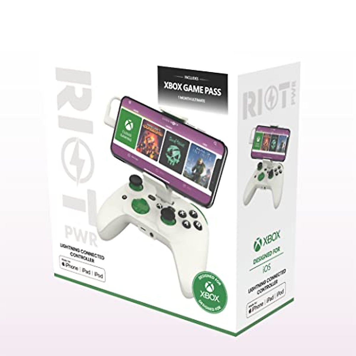 RiotPWR Mobile Cloud Gaming Controller for iOS (Xbox Edition) – Mobile Console Gaming on your iPhone - Play COD Mobile, Apple Arcade + more [1 Month Xbox Game Pass Ultimate Included]