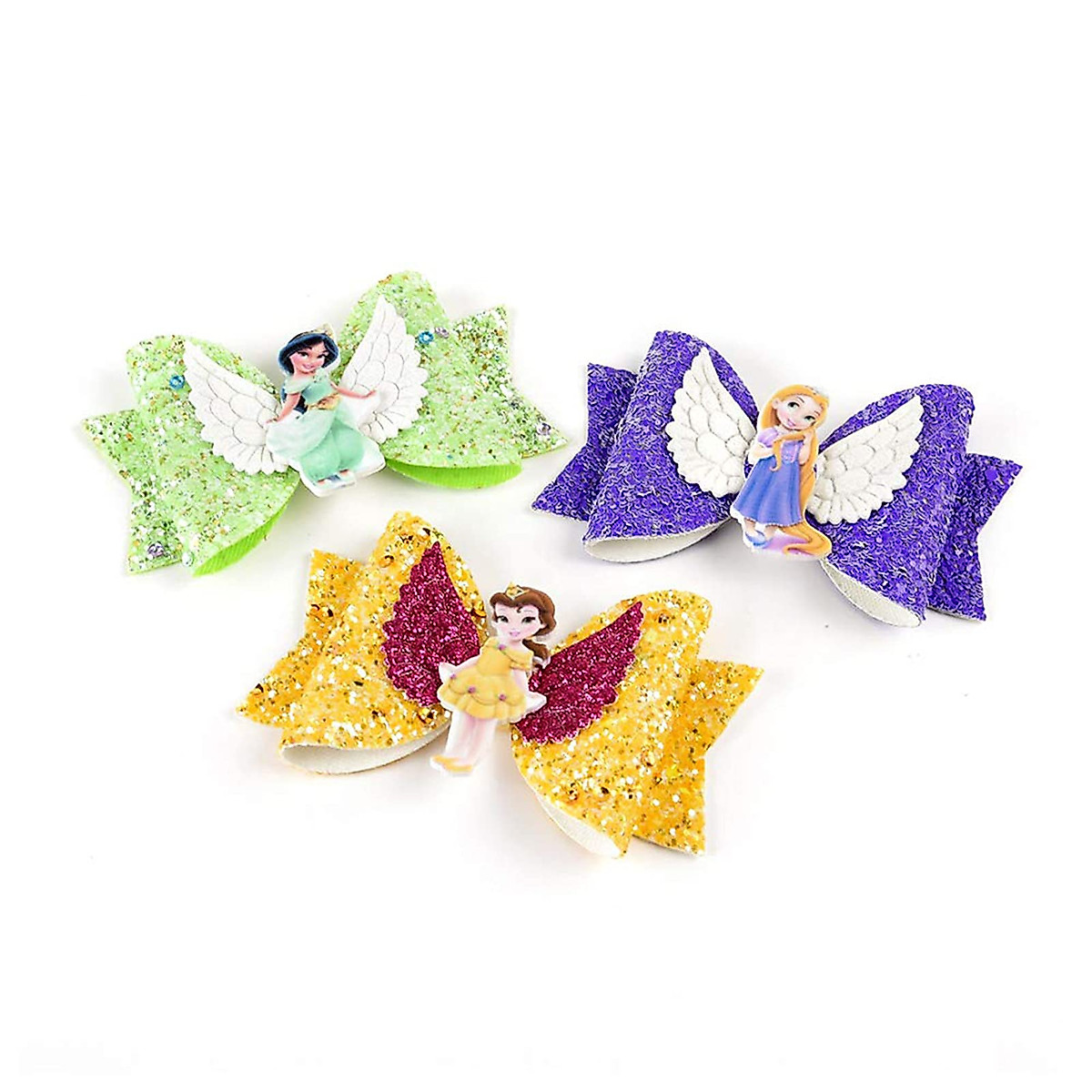 Colorful Princess Hair Clip Glitter Hair Bows with Clip Girls Hair Accessories (8pcs Princess)