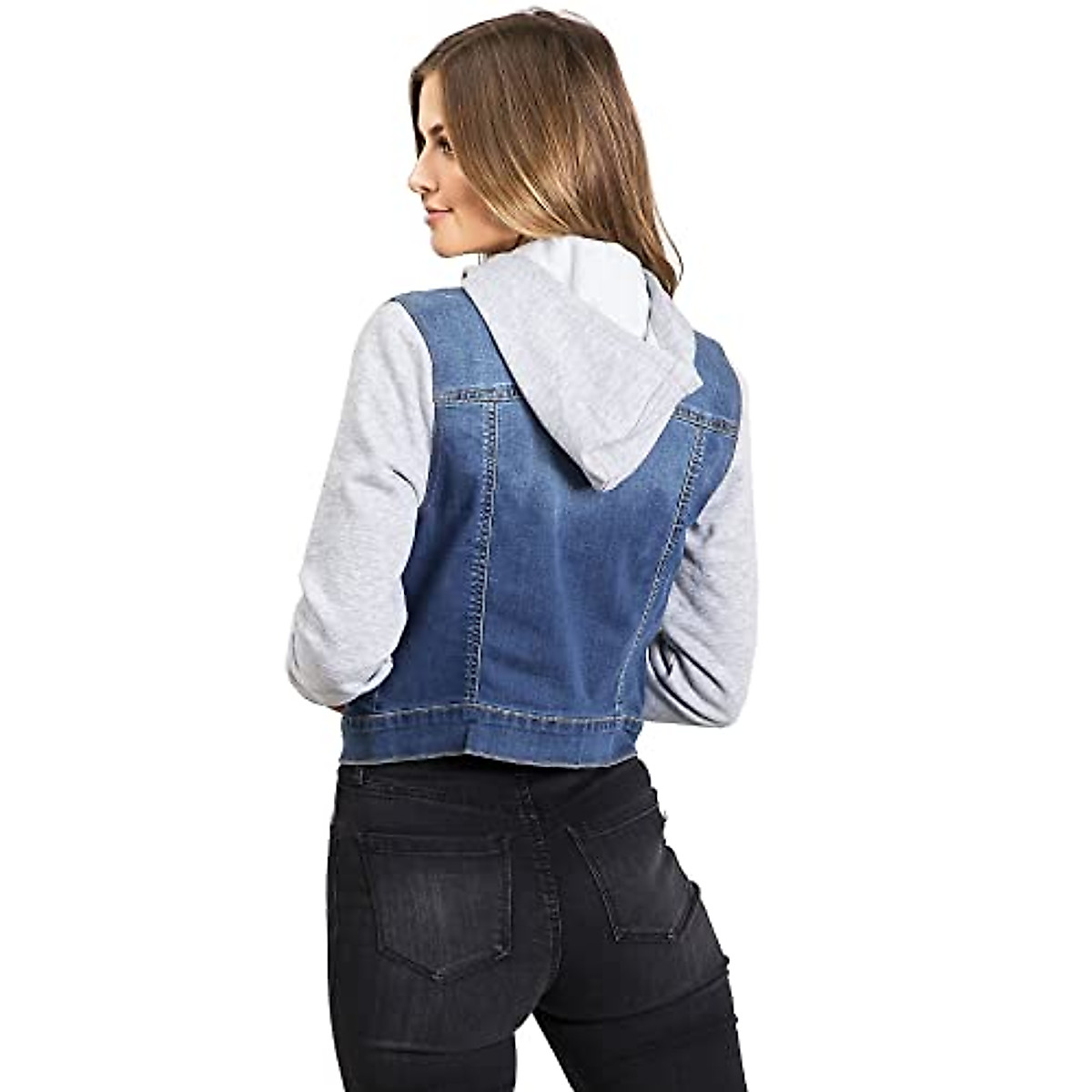Wax Jeans Women's Juniors Hoodie Denim Jacket, Medium, Light Denim