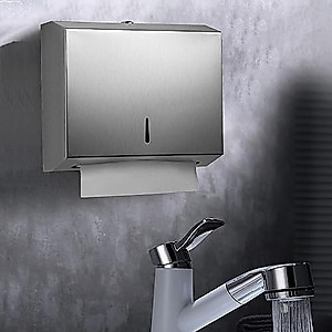 Stainless Steel Paper Towel Dispenser Wall Mount, TOBEFORT Comercial Hand Towel Dispenser with Lock, Trifold/C Fold Paper Towel Holder for Bathroom Kitchen Office, Large Capacity 300 Multi-Fold…