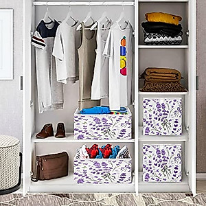 Kigai Storage Basket Cubes 11 In,Purple Lavender Flowers Foldable Fabric Bins Shelves Toy Storage Box Closet Organizers for Nursery,Utility Room, Storage Room