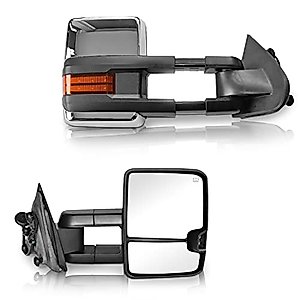 PZ Driver and Passenger Side Tow Mirrors with POWER HEATED,AMBER SIGNAL,Clearance Lamp,CHROME,Replacement Fit 2014-2017 for SILVERADO SIERRA 1500 2500HD 3500HD