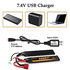 VICMILE 2S Airsoft Battery 7.4V 1400mAh Lipo Battery with Deans T Plug Rechargeable 30C High Discharge Rate Lipo Battery with Charger Fit for Airsoft Model Guns