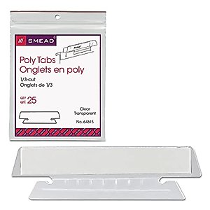 Smead Poly Tab 1/3 Cut, Clear, 25 Per Pack (64615)