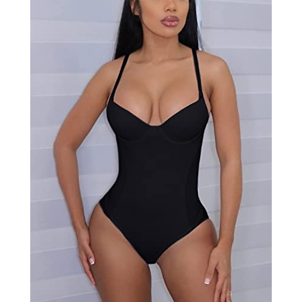 Bengbobar Women Bodysuit Shapewear Firm Control Ultra Light Built-in Bra V Neck Body Shaper 3X-Large Black