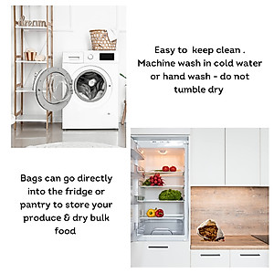 EKOH Organic Cotton Reusable Produce Bags - Set of 6 Drawstring Bags 3 Sizes -Shopping and Storing Fruit, Vegetables, Bread, Herbs, Nuts Fabric Bags - Eco Washable Bag (Organic Cotton Muslin 6 Pack)