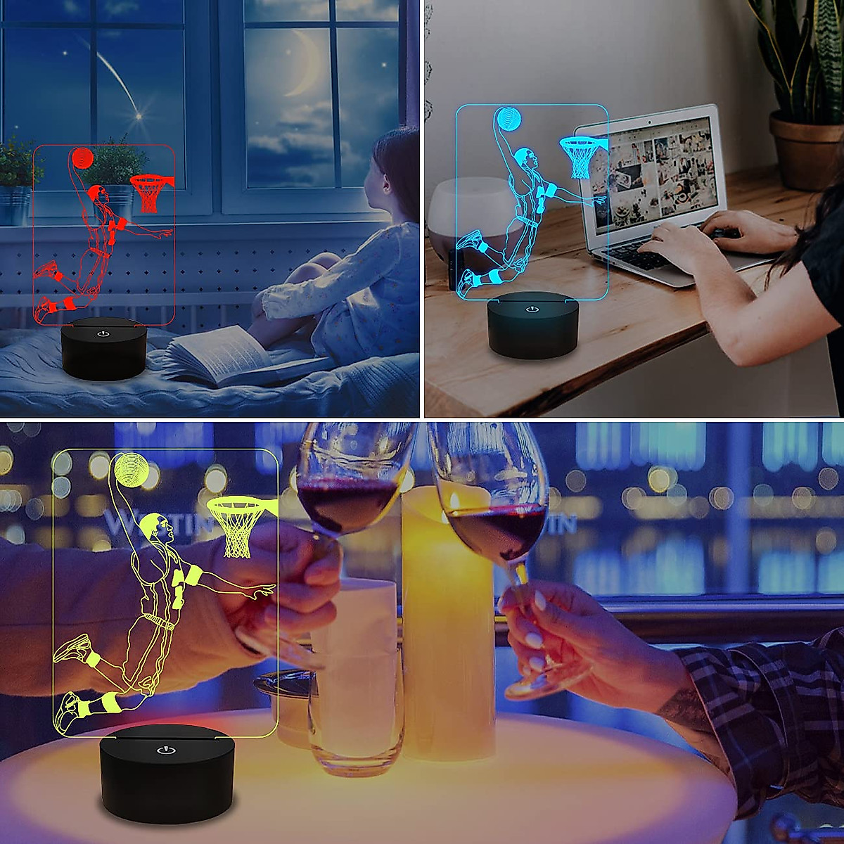 FULLOSUN Basketball 3D Night Light, Basketball Sport Gifts Bedside Lamp for Xmas Holiday Birthday Gifts for Kids Basketball Fan with Remote Control 16 Colors Changing + 4 Changing Mode + Dim Function