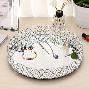 Hipiwe Crystal Vanity Tray -11.8” inch Large Mirror Jewelry Trinket Display Tray Make up Cosmetic Organizer Tray Perfume Tray Dresser Tray Bathroom Tray for Home Decor