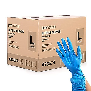 Pronotice Disposable Nitrile Glove, Blue, General Purpose, PowderFree, Food Safe, Cleaning, Latex-Free, Full Case 1000 Gloves (Large)