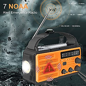8000mAh Emergency Weather Radio, Solar Hand Crank Emergency Radio, AM/FM/NOAA Alert Weather Radio Power Bank, with SOS Alarm, Flashlight, Reading Lamp, Type-c Charging.