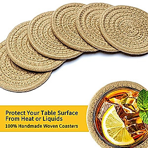 Coasters for Drinks, Absorbent Coasters for Coffee Table, Wooden Table, Farmhouse Coaster Set, Handmade Braided Coasters for Tabletop Protection (Brown, 6)