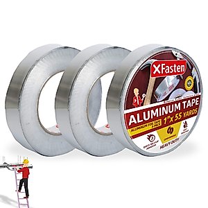 XFasten Aluminum Foil Tape for Ductwork 1 Inch x 55 Yards 3-Pack (495 Feet) 3.6mil Aluminum Tape for Ductwork Heavy Duty Dryer Vent Tape Foil and Seal HVAC Tape for Ducts, High Temp HVAC Duct Tape