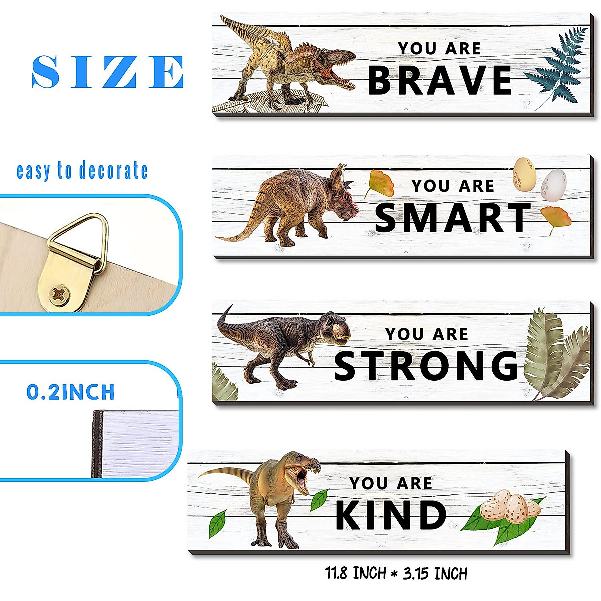 UBLURO 4 Pieces Dinosaur Motivational Wall Art Decors - Dinosaur Wooden Hanging Wall Prints Plaques， Dinosaur Room Decor for for Kids Boys Nursery Bedroom Decorations