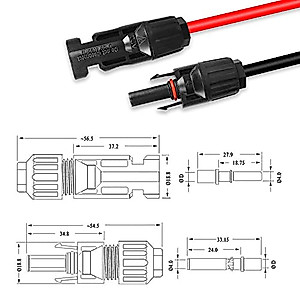 GELRHONR 14AWG Solar Panel Extension Cable,Solar Panel Female to Male Connectors Adaptor Kit for Solar Panels, Photovoltaic Systems(Red+Black) (14AWG 3M/9.8FT M to F)