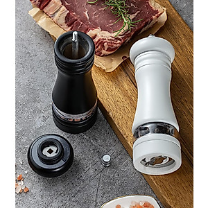 Ousyaah Salt and Pepper Grinder Set, Wooden Manual Salt & Pepper Shakers with Adjustable Coarseness Ceramic Mills, Refillable Grinder Mill Set with Acrylic Visible Window (2x White)