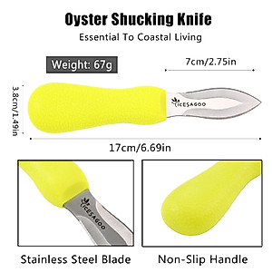 ICESAGOO Oyster Shucking Knife and Glove Kit - Clam and Oyster Knife Shucker Set with Stainless Steel Seafood Opener Tool(2knifes+1Glove+1Cloth)