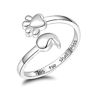 ZGBY Semicolon Ring S925 Sterling Silver Pet Lovers Paw Print Adjustable Ring Sweet Pet Animal Jewelry We are Family Love Dog Cat Claw Ring (Style B)