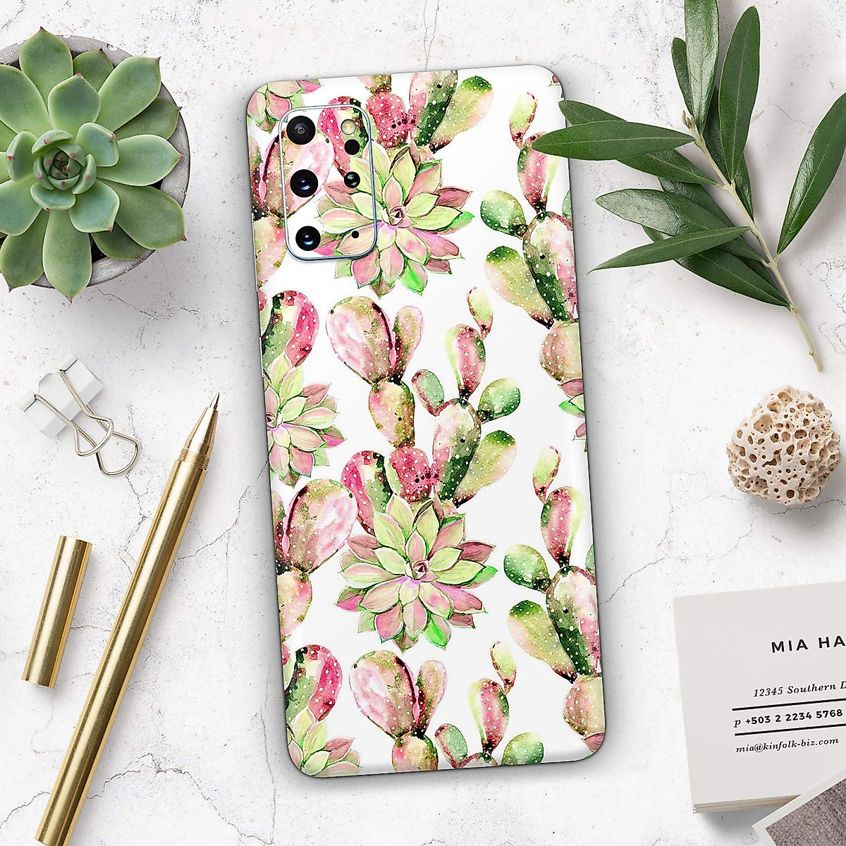 DesignSkinz Watercolor Cactus Succulent Bloom V2 Protective Vinyl Decal Wrap Skin Cover Compatible with The Samsung Galaxy S20 (Screen Trim & Back Glass Skin)
