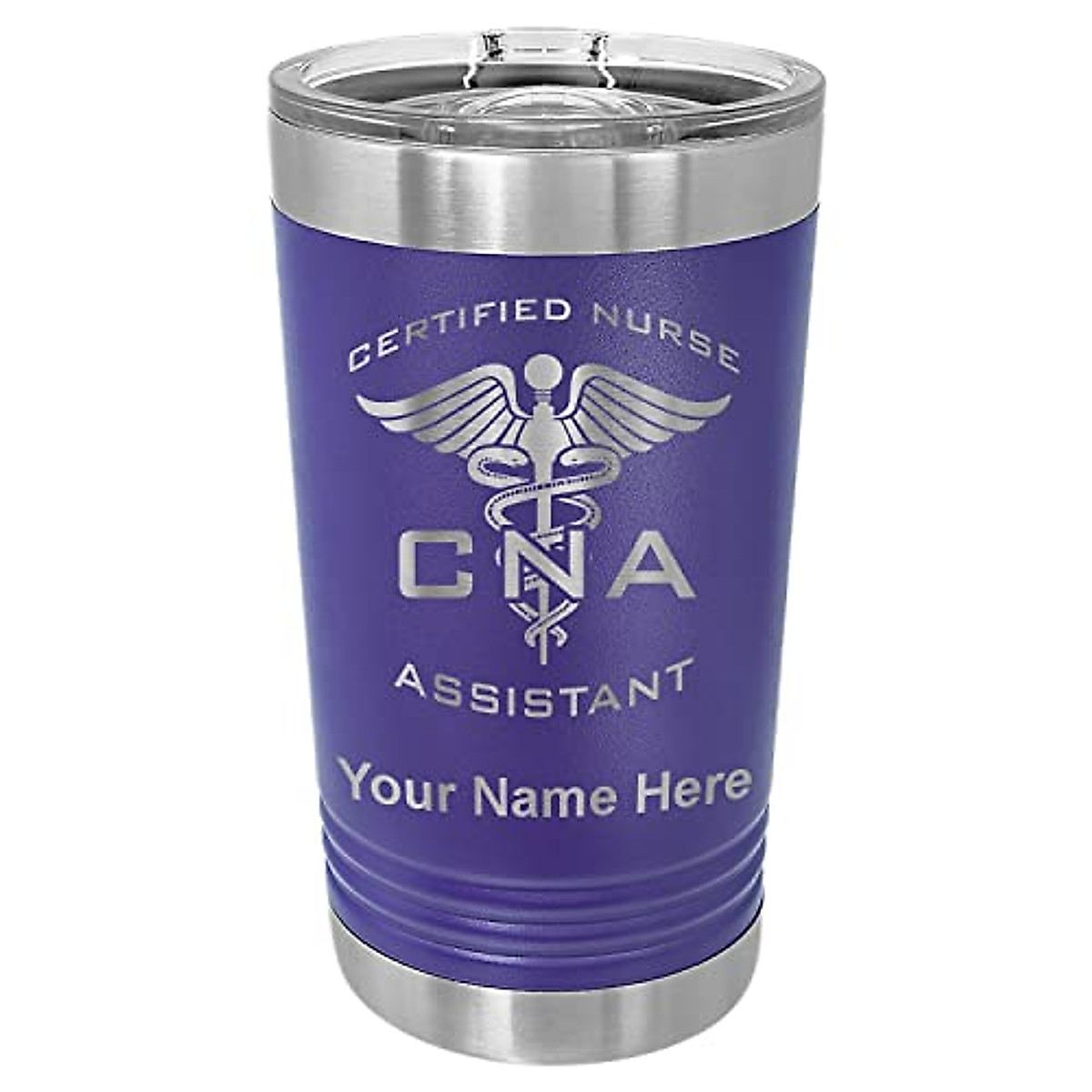 LaserGram 16oz Vacuum Insulated Pint Tumbler, CNA Certified Nurse Assistant, Personalized Engraving Included (Dark Purple)