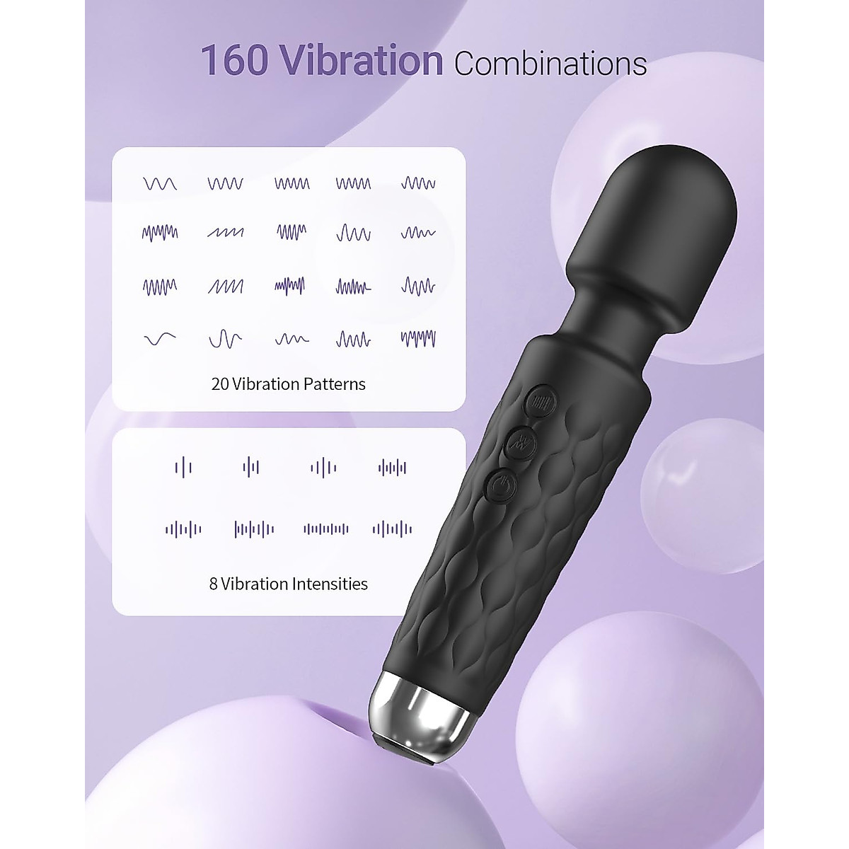 SIKXTOA Vibrator Wand Sex Toys, Female Adult Vibrators for Her, Wand Massager, Clit Stimulator Sex Toy, Dildo, with 8 Speeds of Pleasure & 20 Patterns, Waterproof (Classic Black)