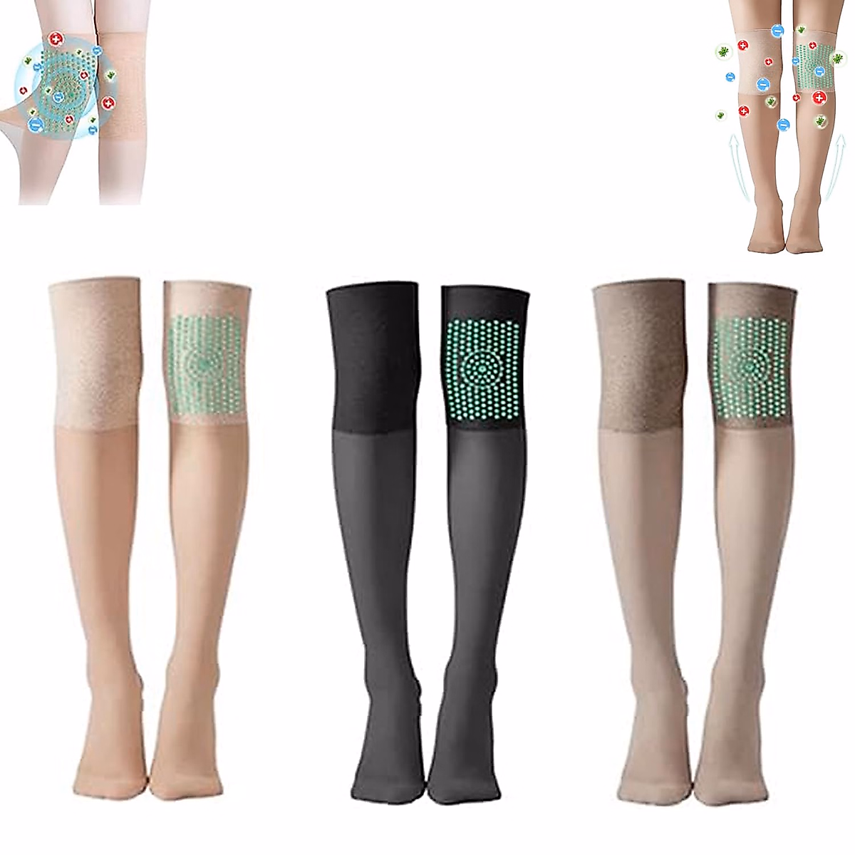 Ionic Correction Lymphatic Detoxification Long Tube Silk Stockings, Thigh Massager Socks, Compression Boots Socks (3pairs (Skin Color, Black, Brown))