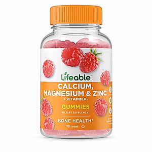 Lifeable Calcium, Magnesium, Zinc and Vitamin D Gummies - Great Tasting Natural Flavor Vitamin Supplements - Gluten Free GMO Free Chewable - for Bone Health - for Adults, Man, Women - 90 Gummies