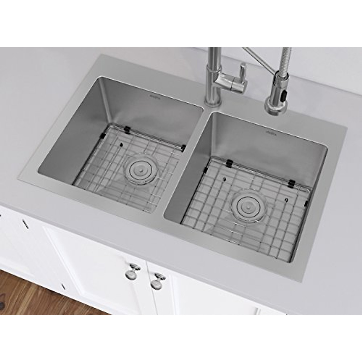 Ancona 30-inch Handmade Prestige Series Double Basin Drop-in Kitchen Sink with Grids and Strainers | 1-Hole 50/50 | Stainless Steel