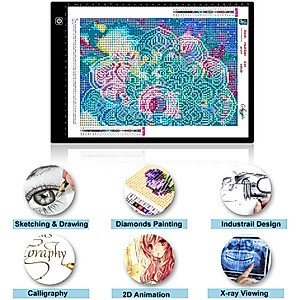 SevenFish Diamond Painting Accessories A4 Light Pad, Upgraded Light Board High Brightness No Black Dots Diamond Art Light Box for Diamond Painting Tools, Drawing/Tracing/Craft/Sketching/Weeding Vinyl