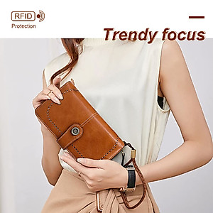 Chihutown Large Capacity RFID Blocking Leather Wallets, Women's Luxury Clutch, Credit Card Organizer with Wristlet