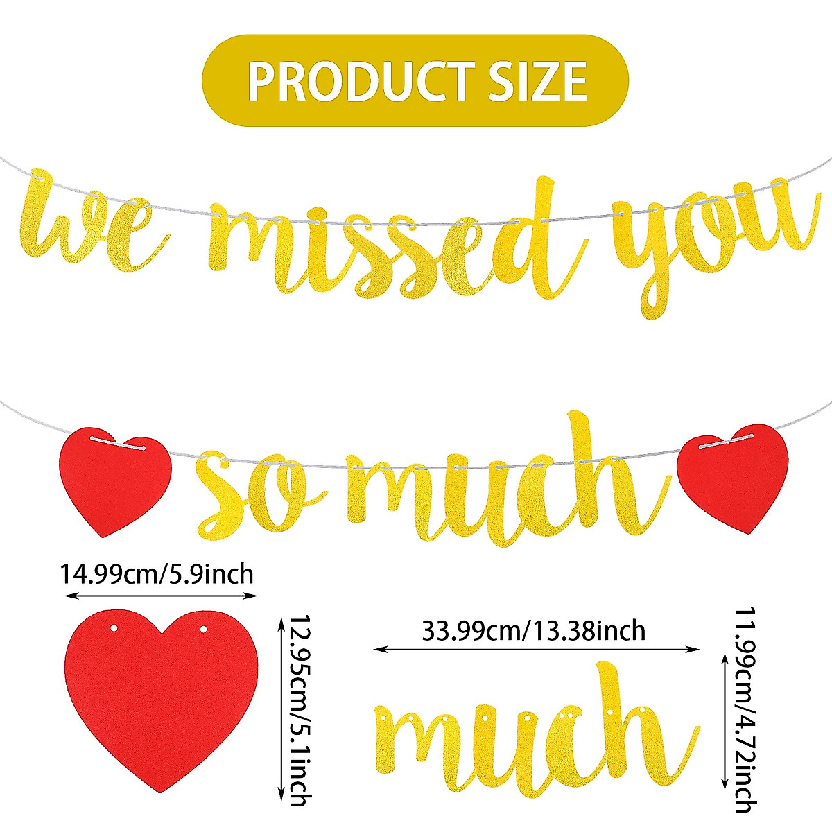 Welcome Home Banner, We Missed You So Much Banner, Welcome Home Decorations for Family Reunion Friends Back Military Graduation Happy Friendsgiving Sign Banner (Gold)