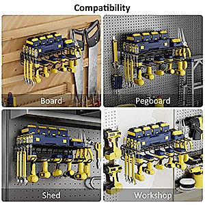 Yidaimi Power Tool Organizer with 5 Drill Rack,Battery Tool Organizer and Storage,Garage Heavy Duty Metal Tool Shelf,130 Pounds Weight Limit,Power Tool Holder Wall Mounted,5 Cordless Drills Tool Rack