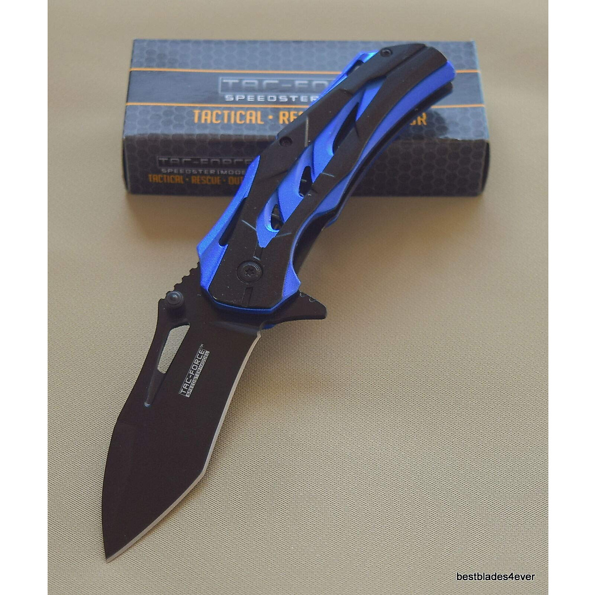 Black And Blue Open Folding Pocket Knife With 7.75 Inch Overall Outdoor Survival Hunting Knife for Camping by Survival Steel
