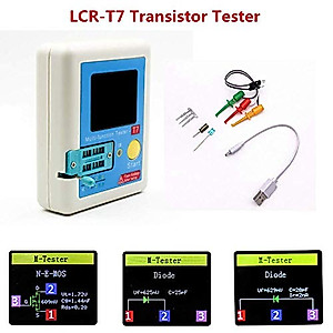 LCR-T7 Transistor Tester, LCR Multifunction Full Color Graphic Display TFT Transistor Meter for Measuring Triodes Diodes Resistors Capacitors Inductors Thyristors