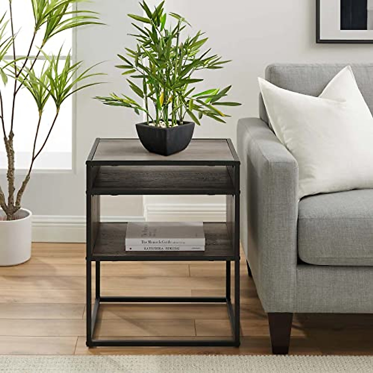 Westcharm 18 inch Tall Faux Bamboo Plant - Lush Artificial Bamboo in Black Polyresin Pot with Decorative River Stones for Home Office Kitchen Living Room Countertop Mantel