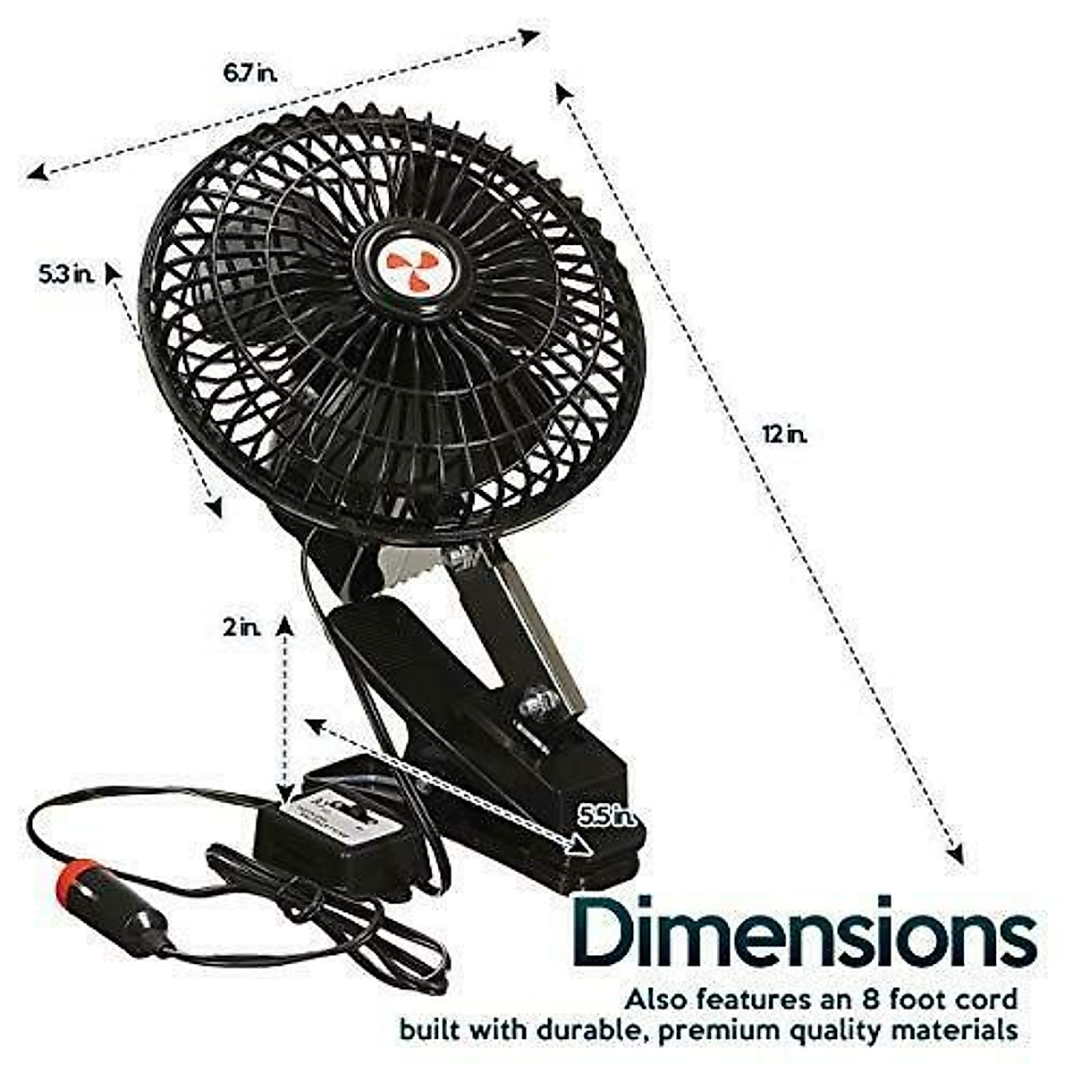 Zone Tech 12V Oscillating Fan - Includes clamp and Screws for Easy Attachment to Either The Console or Dash