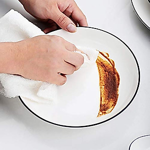 YOLIFE 10 inch Dinner Plate, Set of 4 White and Black Trim Porcelain Plates