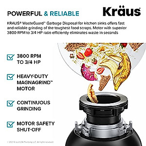 KRAUS Standart PRO™ 32-inch 16 Gauge Undermount 60/40 Double Bowl Stainless Steel Kitchen Combo with WasteGuard™ Continuous Feed Garbage Disposal, KHU103-32-100-75MB
