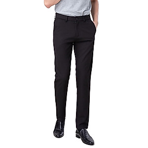 Plaid&Plain Men’s Slim Fit Dress Pants Stretch Dress Pants 8101Black 30X34