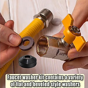 116 PCS Faucet Washer Assortment Kit Outdoor Faucet Repair Kit with Brass Screws Flat and Beveled Washers for Use with Assorted Quick-Opening Style Faucets Stem Worn Out Washer Replacements (116 PCS)