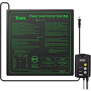 iPower Warm Hydroponic Seedling Heat Mat and Digital Thermostat Combo Set for Seed Germination, 20" x 20" & Control, Black