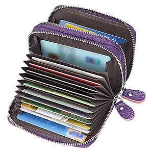 traderplus Women's RFID Blocking Leather Zipper Card Wallet Small Purse Credit Card Case Holder for Mother Day Gift (Purple)