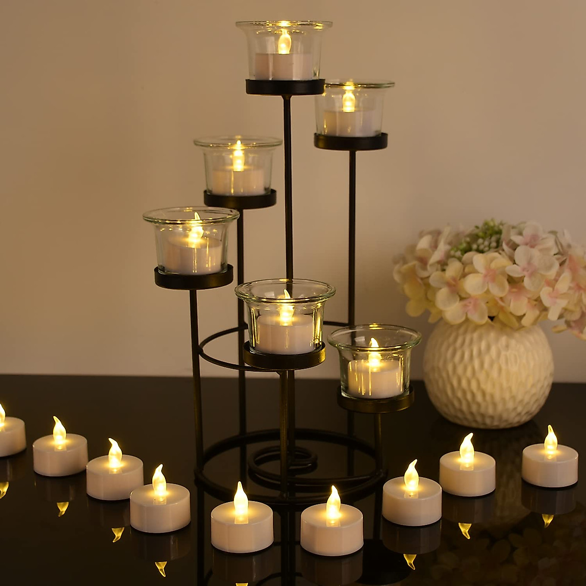 Vickiss Tea Lights Battery Operated Candles,Set of 24 LED Tea Lights Flameless Candles 200+ Hours Flickering Fake Tealights for Sweetest Day Wedding Home Decorations Party (24 Pack Warm Yellow)