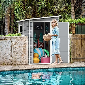 Greesum 5' x 4' Resin Weather Resistant Outdoor Storage Shed for Garden/Backyard/Pool Tool Shed, Light Gray