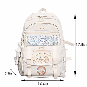 ALORVE Backpack Cute Anime Student Schoolbag Cartoon Casual Travel Bag for Boys and Girls School Season Gifts (White)