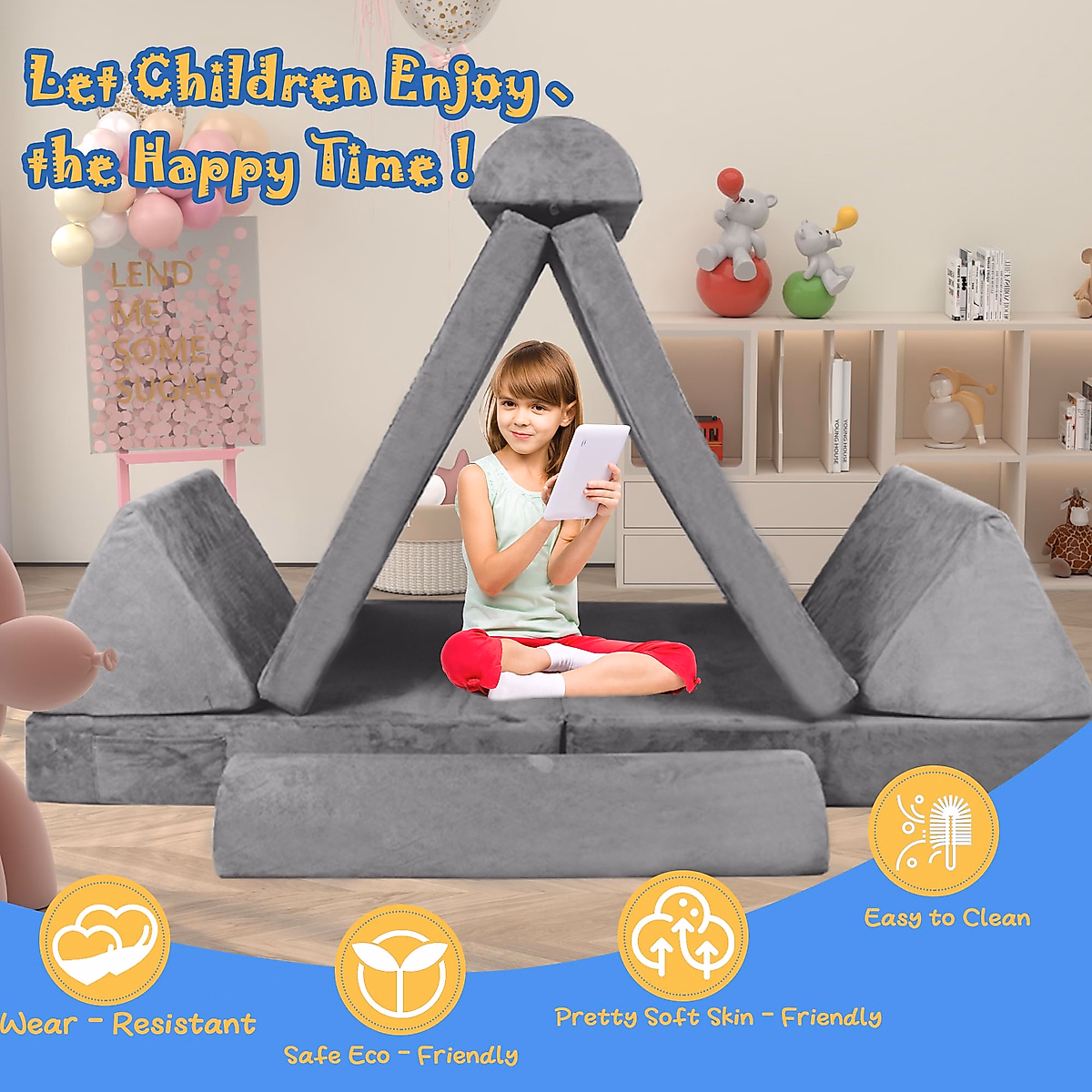 LFCREATOR Modular Kids Couch Sofa,Couch for Toddler and Baby Playroom/Bedroom,Perfect Toddler & Baby Couch for Play & Lounging,Ideal for Boys & Girls.Large