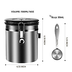 SUNWUKIN Coffee Canister, Airtight Stainless Steel Kitchen Food Storage Container with Date Tracker and Scoop for Beans, Grounds, Sugar, Tea, Flour, Cereal, Stainless Steel 22OZ