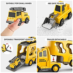 TEMI Construction Truck Toys Cars for Toddlers 3-5 - 7-in-1 Friction Power Vehicle Toy for 3 4 5 6 Year Old Boys, Carrier Transport Trucks for Kids 3-5 Years, Car Toys Set for Age 3-9 Boys & Girls