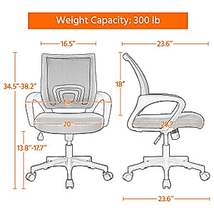 Yaheetech 2pcs Ergonomic Mesh Office Chairs, Computer Chair with Lumbar Support & 360° Rolling Casters 276lb Weight Capacity, Mid-Back Height Adjustable Task Chairs Red